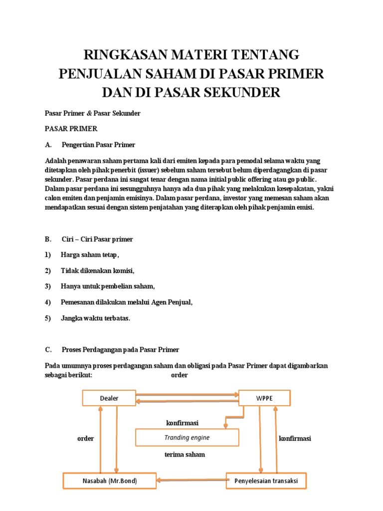 Ringkasan Materi Tentang Penjualan Saham Di Pasar Primer Dan Di Pasar Sekunder | PDF