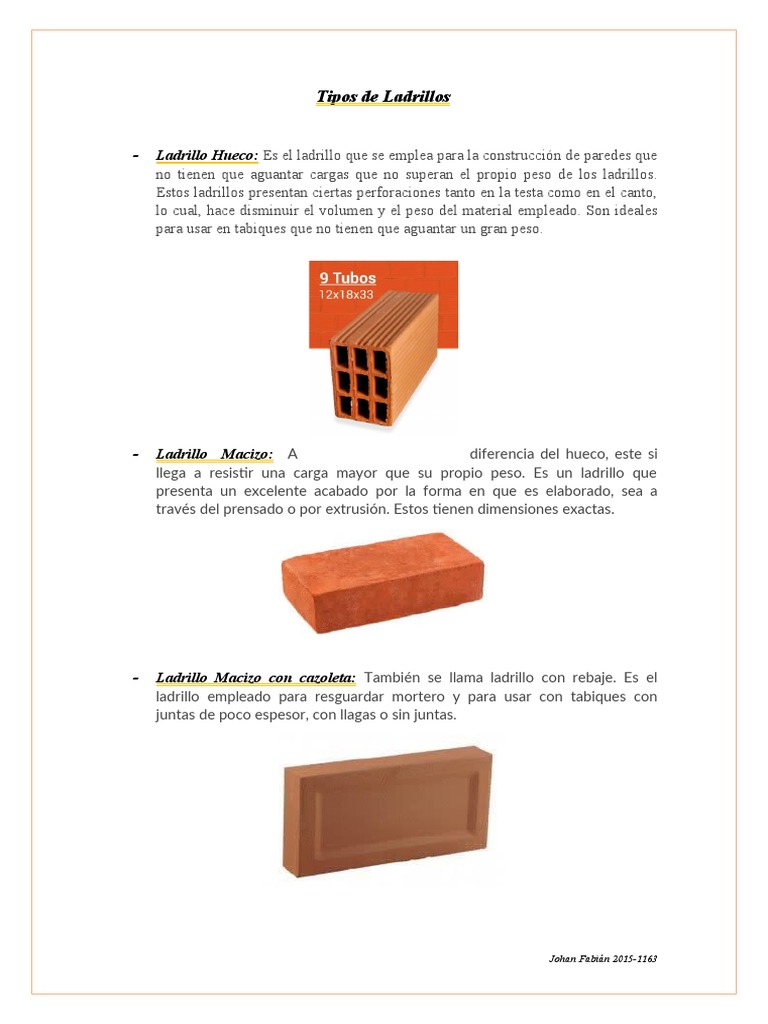 Tipos de Ladrillos | PDF | Ladrillo | Albañilería