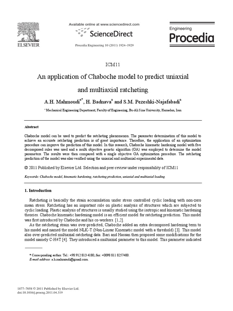 An Application of Chaboche Model To Predict Uniaxial and Multiaxial ...