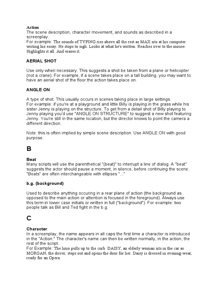 Script Terminology | PDF | Screenplay | Zoom Lens