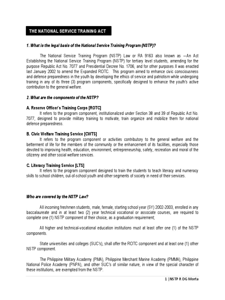 What Is The Legal Basis of The National Service Training Program (NSTP) ? | PDF | Self ...