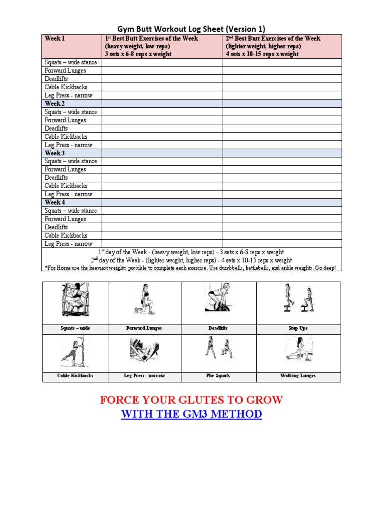 12-Week Gym Butt Workout Log | PDF | Kettlebell | Physical Fitness