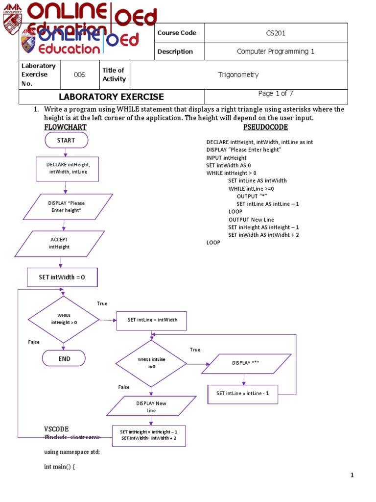Laboratory Exercise: CS201 Computer Programming 1 006 Trigonometry Page ...