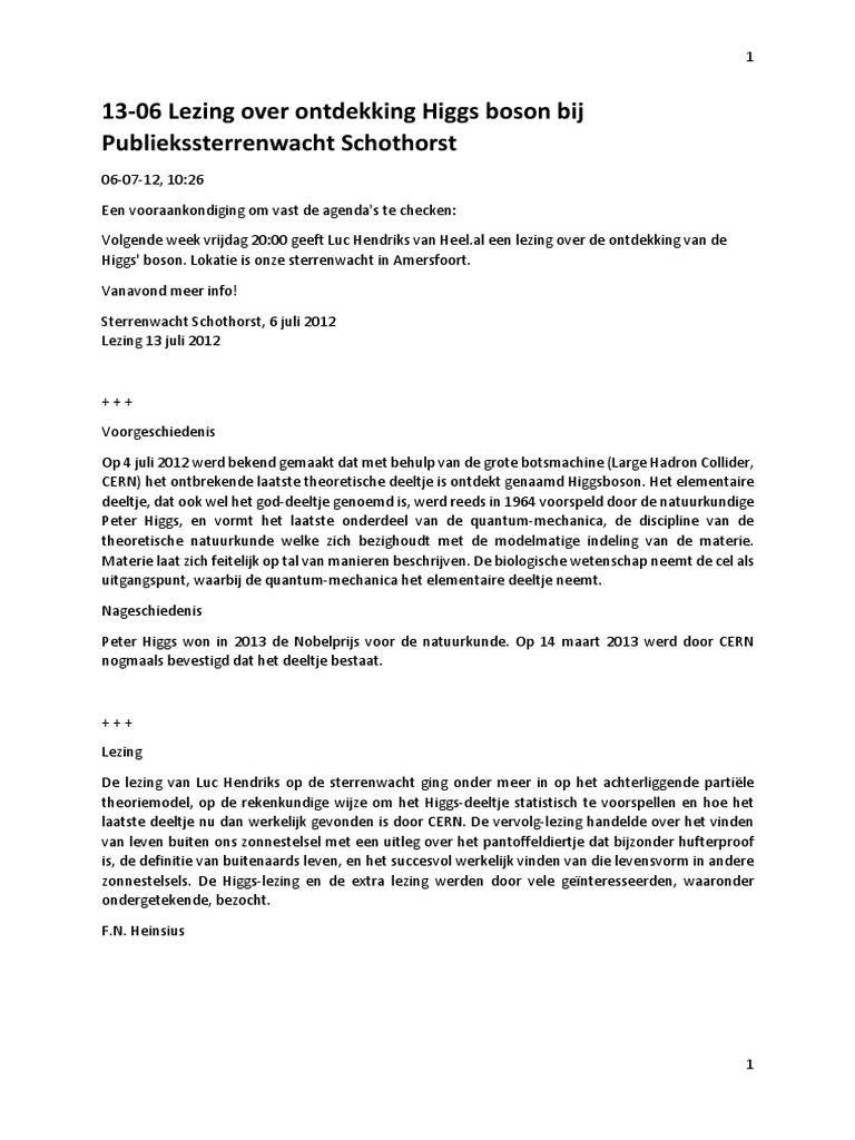 De Lezing Van Het Higgs Boson Deeltje | PDF