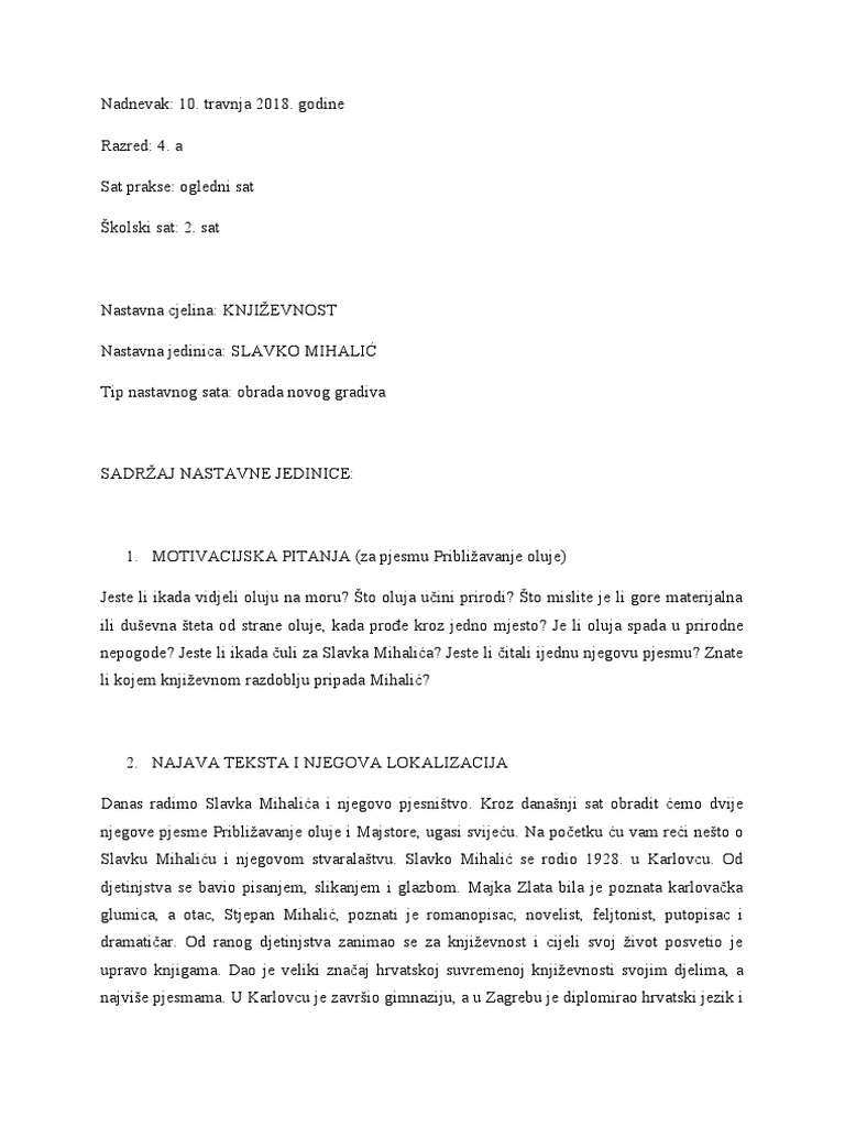 Ogledni Sat SLAVKO MIHALIC | PDF