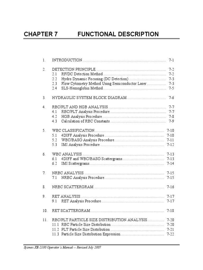 Functional Description: Sysmex XE-2100 Operator's Manual - Revised July ...
