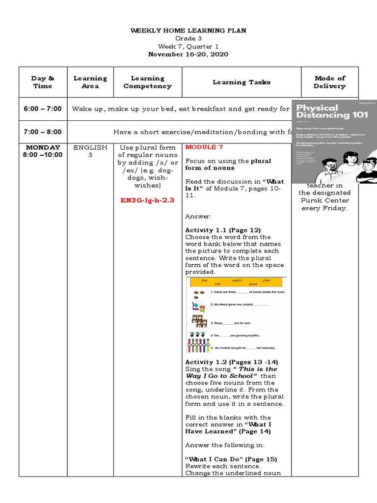 Day & Time Learning Area Learning Competency Learning Tasks Mode of Delivery | PDF | Plural ...