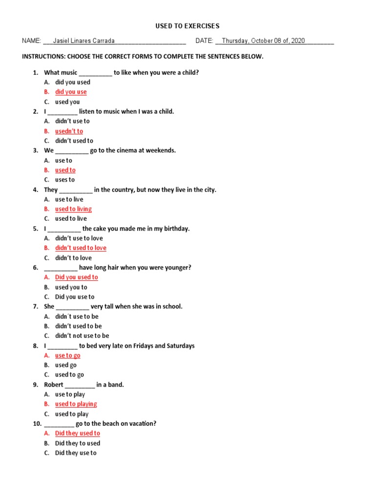 Used To Exercises Pdf Modal And Semi Modal Verbs Exercises Pdf