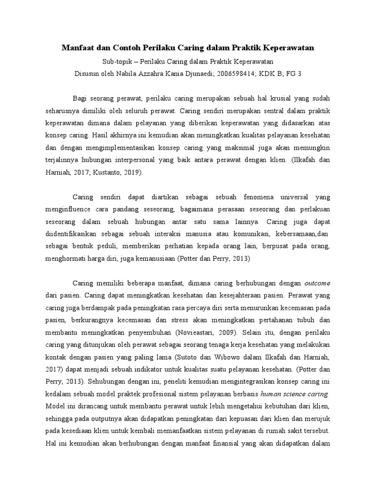 Tujuan Dan Contoh Perilaku Caring Dalam Praktik Keperawatan | PDF