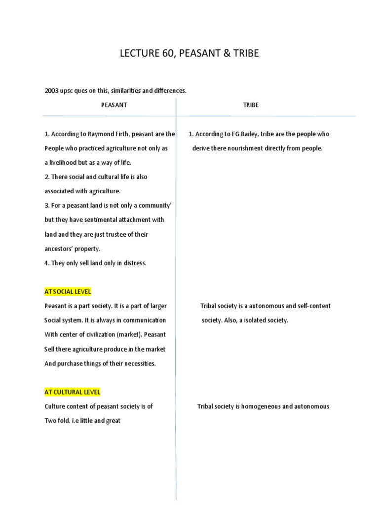 LECTURE 60 Peasant Tribe | PDF | Tribe | Caste