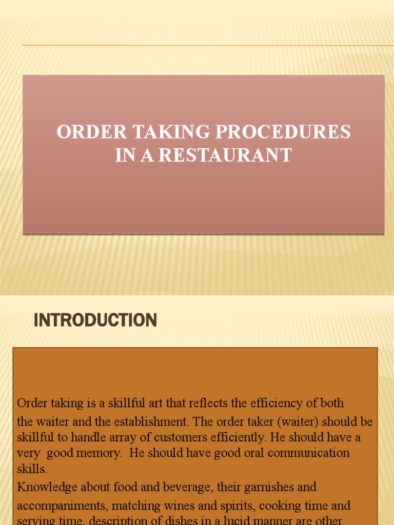 Order Taking in A Restaurant | Download Free PDF | Waiting Staff | Hors ...