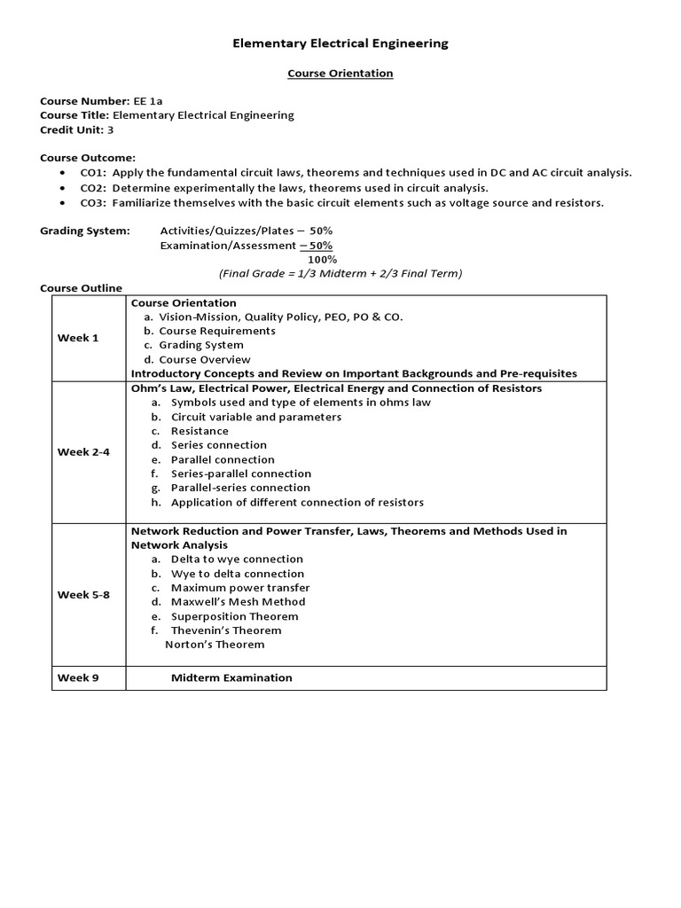 Elementary Electrical Engineering: (Final Grade 1/3 Midterm + 2/3 Final ...