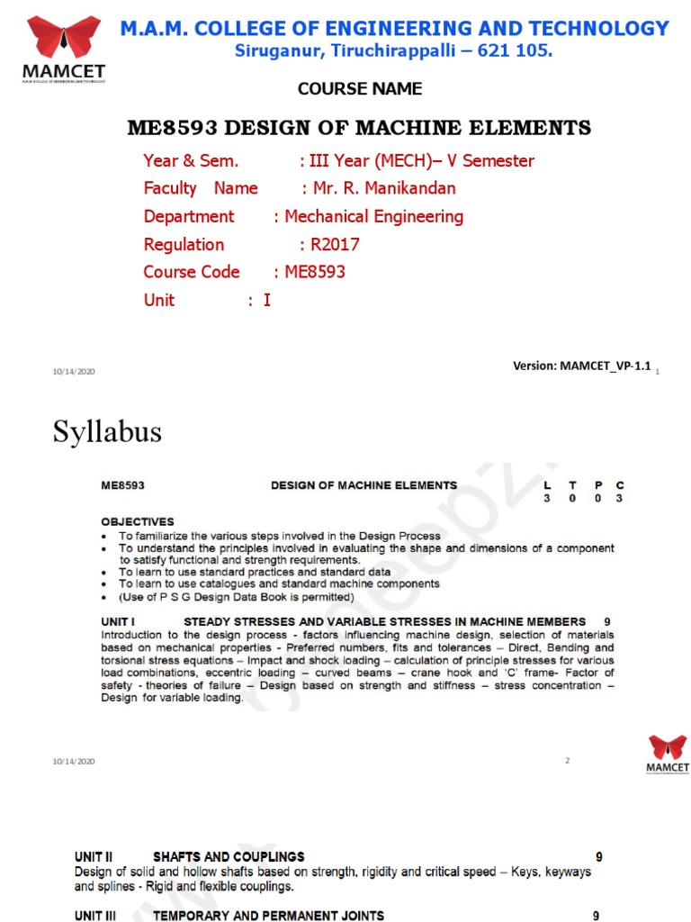 Me8593 Design of Machine Elements: M.A.M. College of Engineering and ...