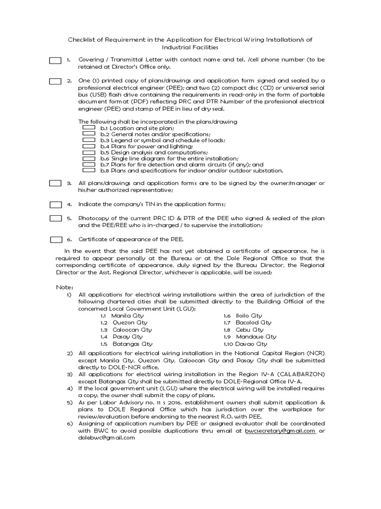 Requirements for Electrical Wiring Installation Plans and Applications ...