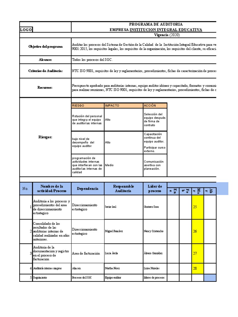 Formaton Plan y Programa de Auditoria Interna Ejemplos 2020 | PDF | Auditoría | Contralor