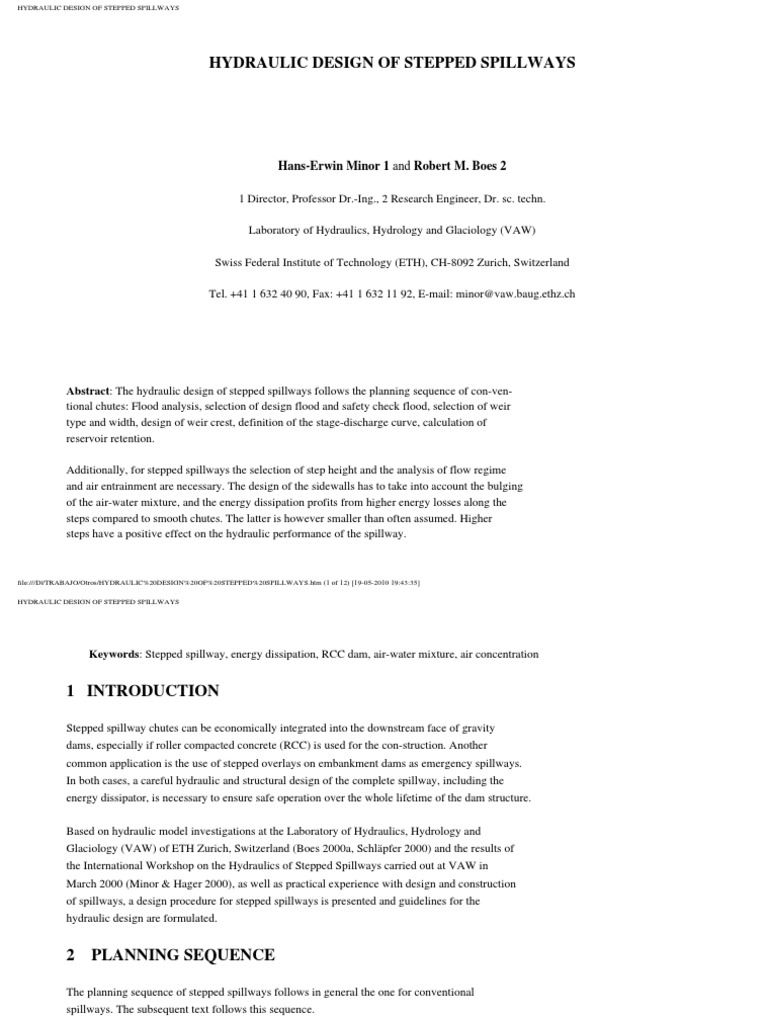 Hydraulic Design of Stepped Spillways | PDF | Spillway | Dam
