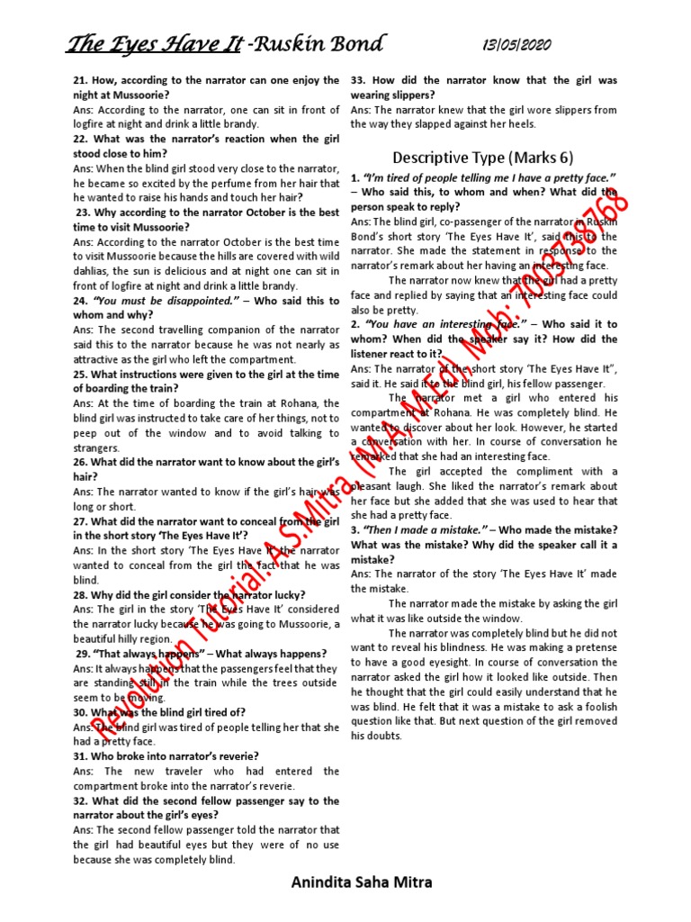 Ruskin Bond's "The Eyes Have It | PDF