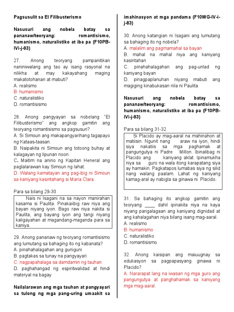 Pagsusulit Sa El Filibusterismo 27-50 | PDF