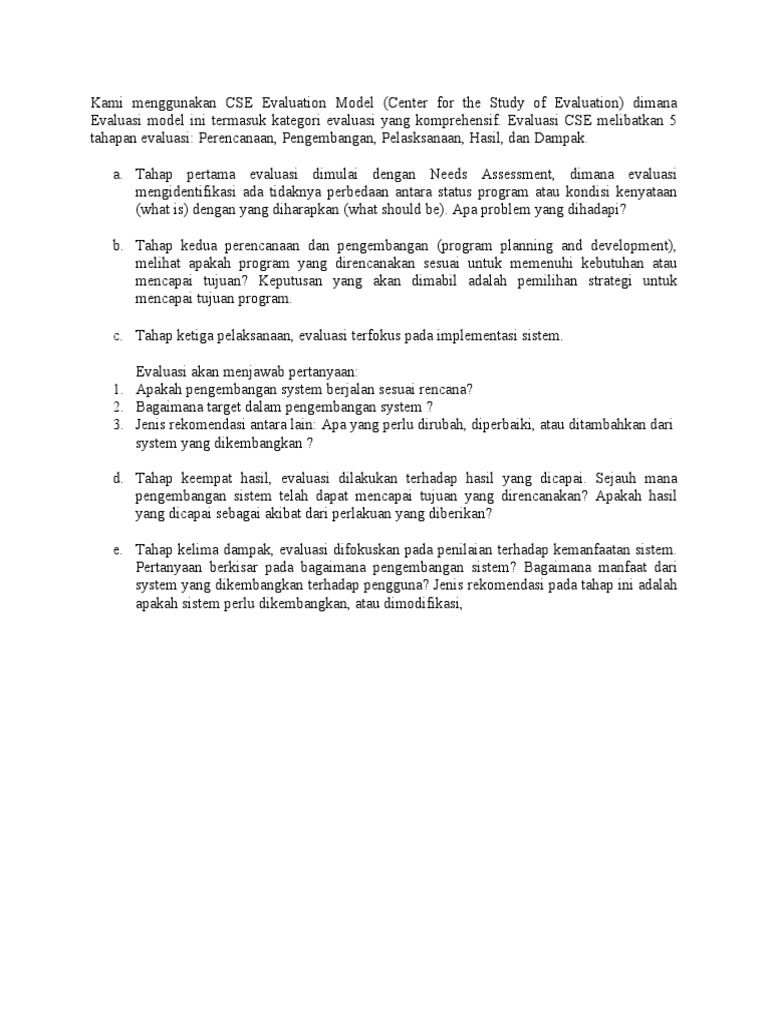 Evaluasi Model CSE: Lima Tahapan Utama | PDF | Karier & Perkembangan