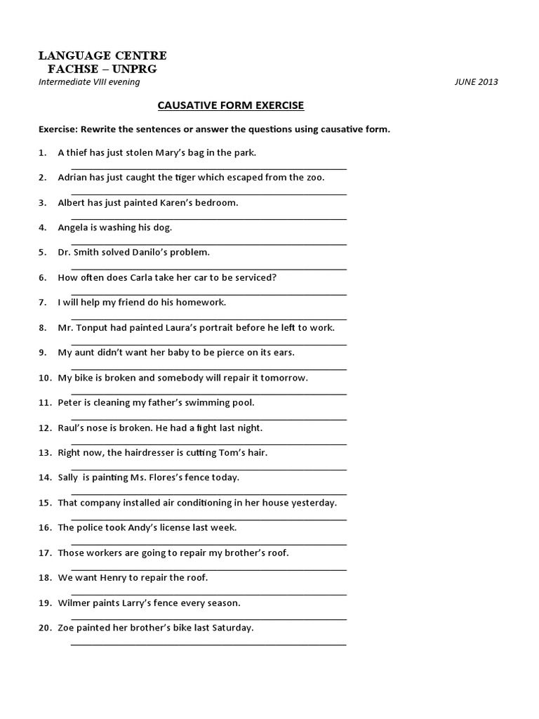 Language Centre Fachse - Unprg: Exercise: Rewrite The Sentences or Answer The Questions Using ...