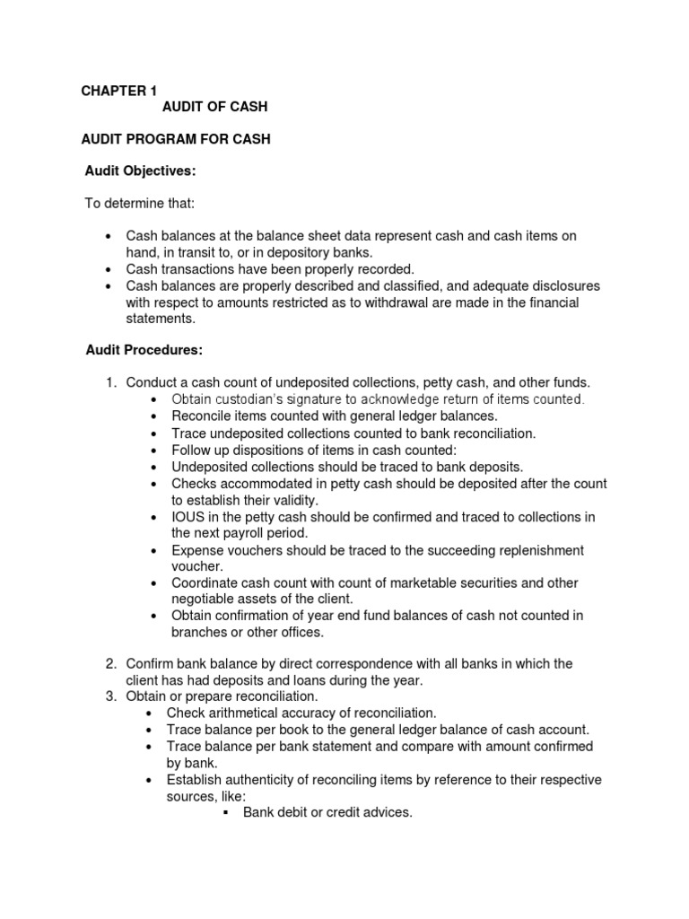 Audit of Cash Audit Program For Cash | Download Free PDF | Transaction ...