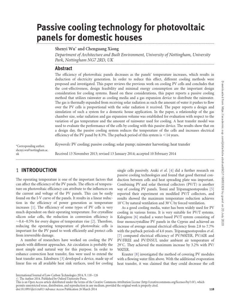 Passive Cooling for PV Panels in Homes | PDF | Photovoltaics | Heat ...