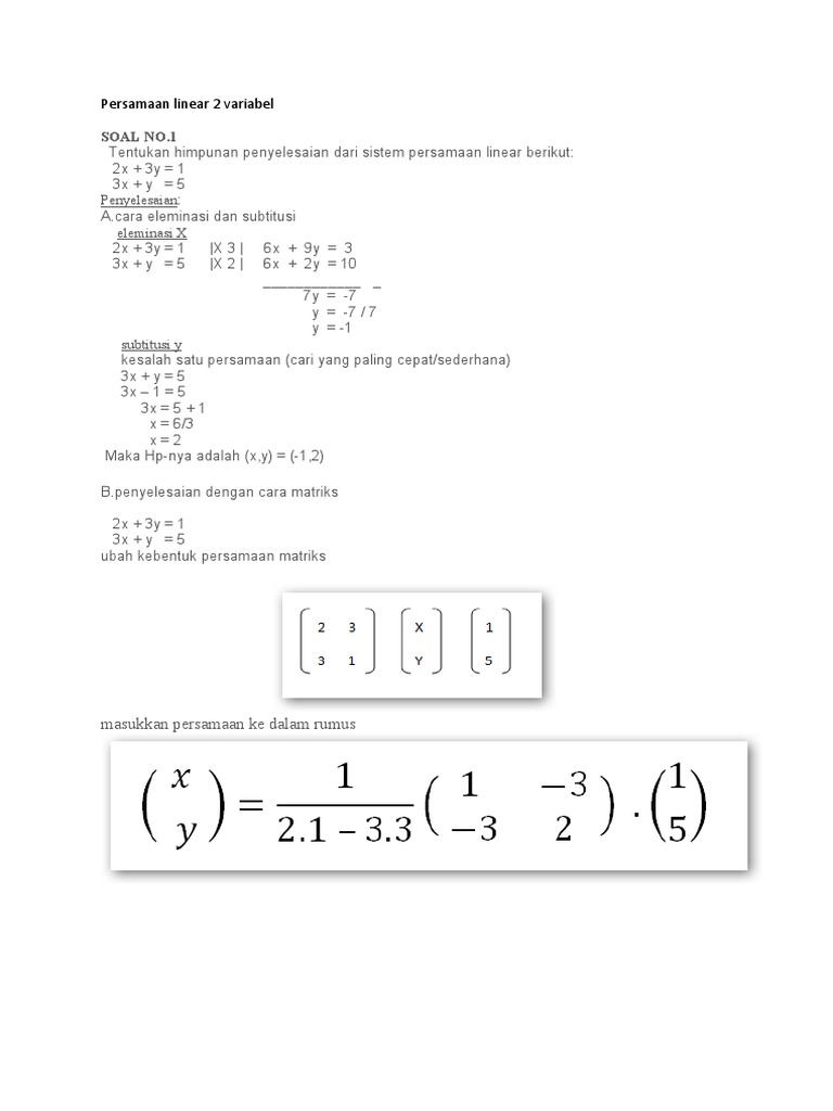 Persamaan Linear 2 Variabel | PDF