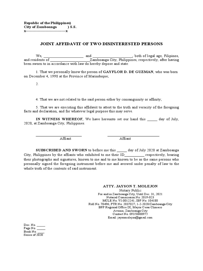 Affidavit of Two Disinterested Person CSC | PDF