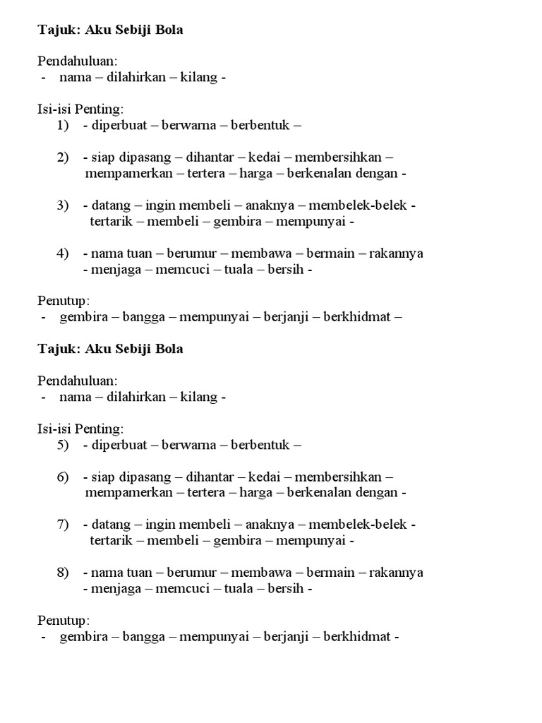 Karangan 4 Aku Sebiji Bola Pdf