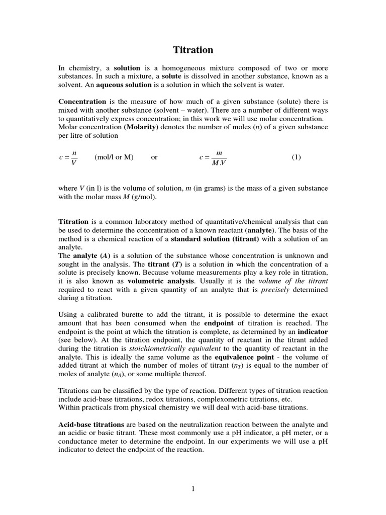 Types of Acid Base Titrations Hand Out PDF | PDF | Titration | Chemistry