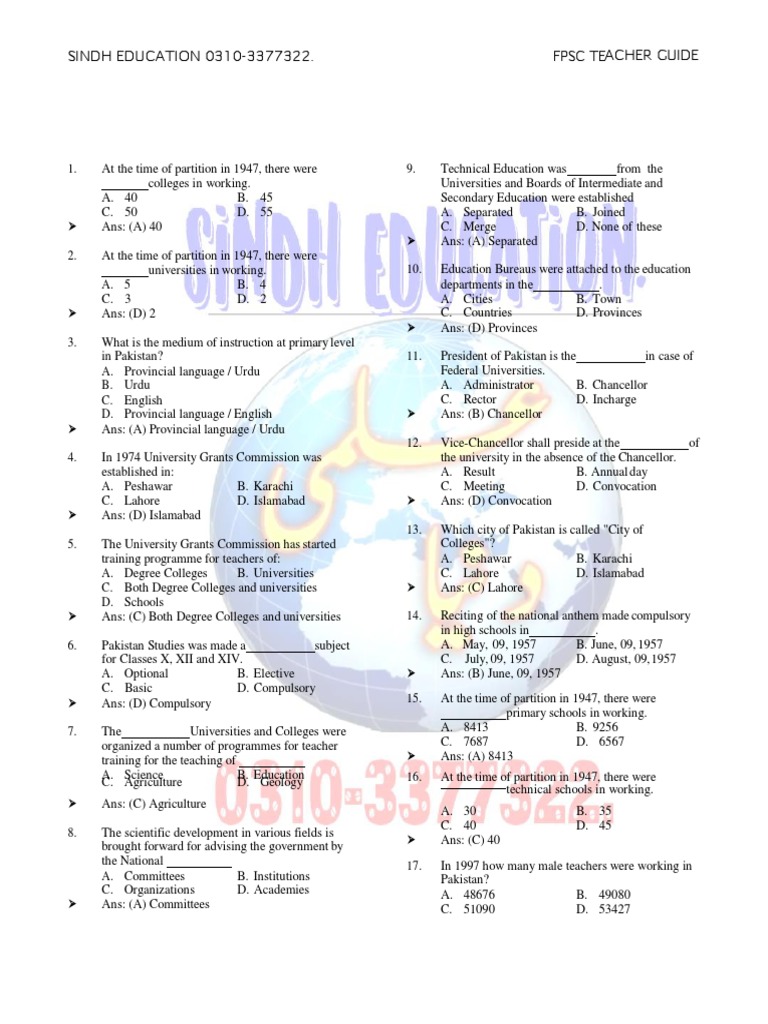 Teacher Guide SST FPSC Updated Content | PDF | Experiment ...