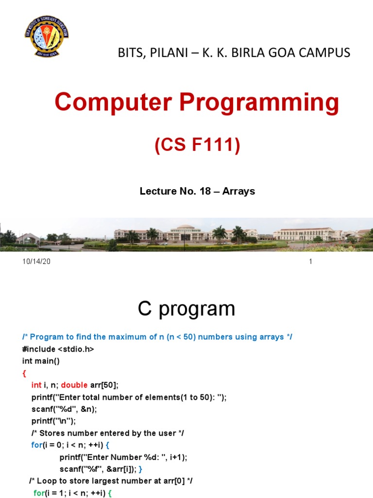 Computer Programming: Bits, Pilani - K. K. Birla Goa Campus | PDF | Prime Number | Algorithms ...