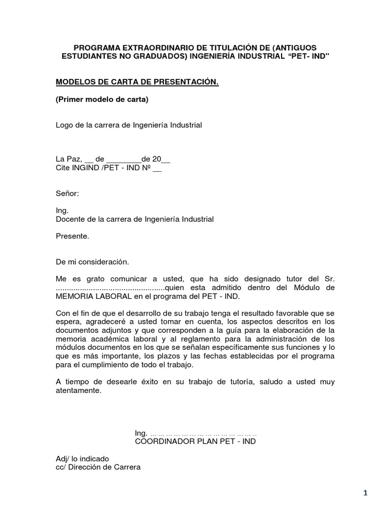 Modelo de Carta PET | PDF | Educación avanzada