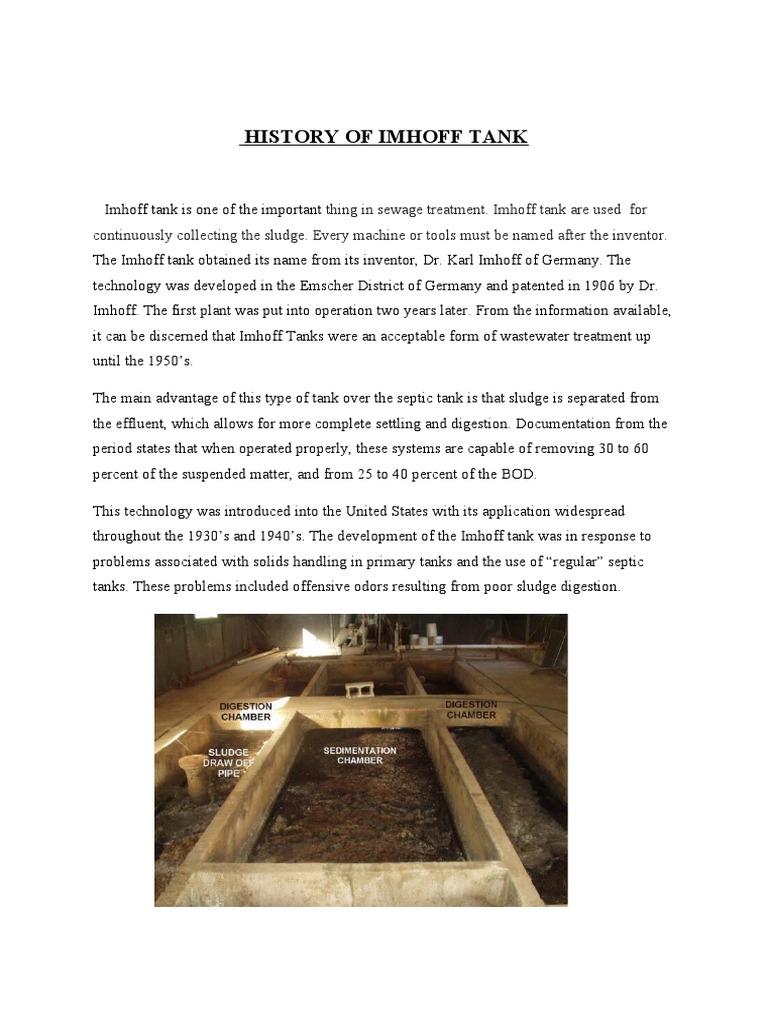 History of Imhoff Tank | PDF | Sewage Treatment | Septic Tank