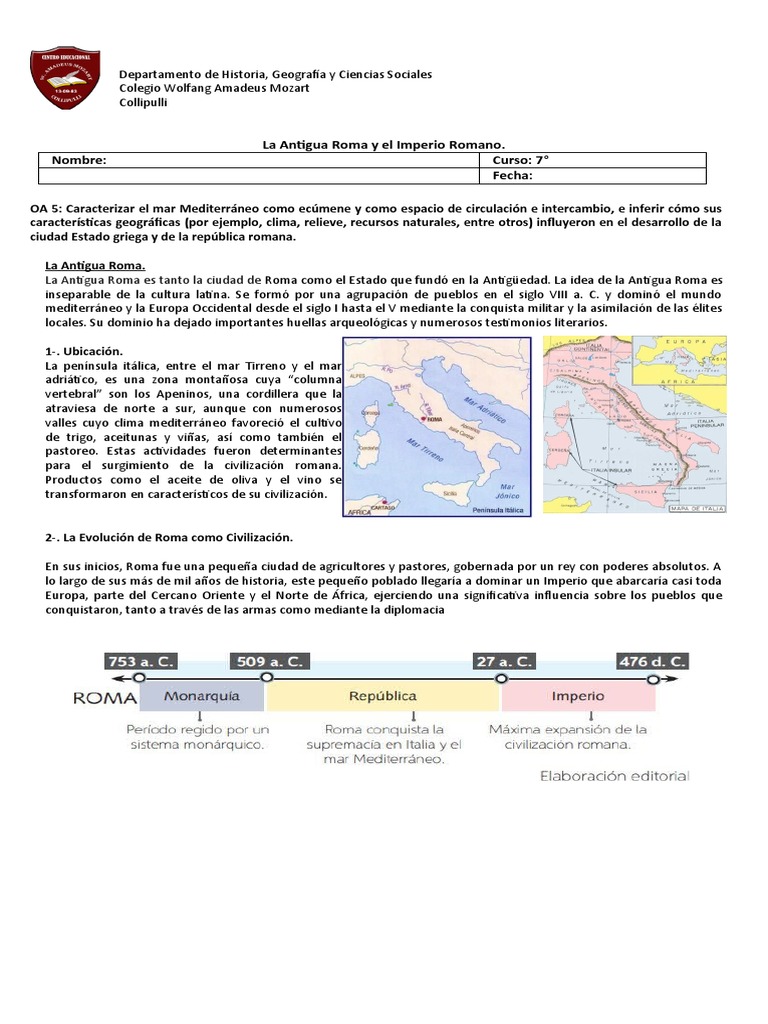 Ficha I La Civilización Romana | PDF | Republica Romana | imperio Romano