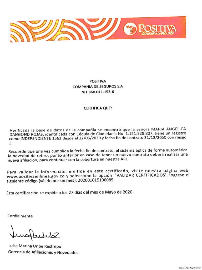 Certificado ARL | PDF