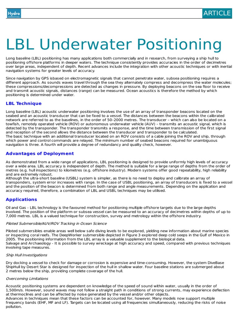 LBL Underwater Positioning: Article | PDF | Inertial Navigation System ...