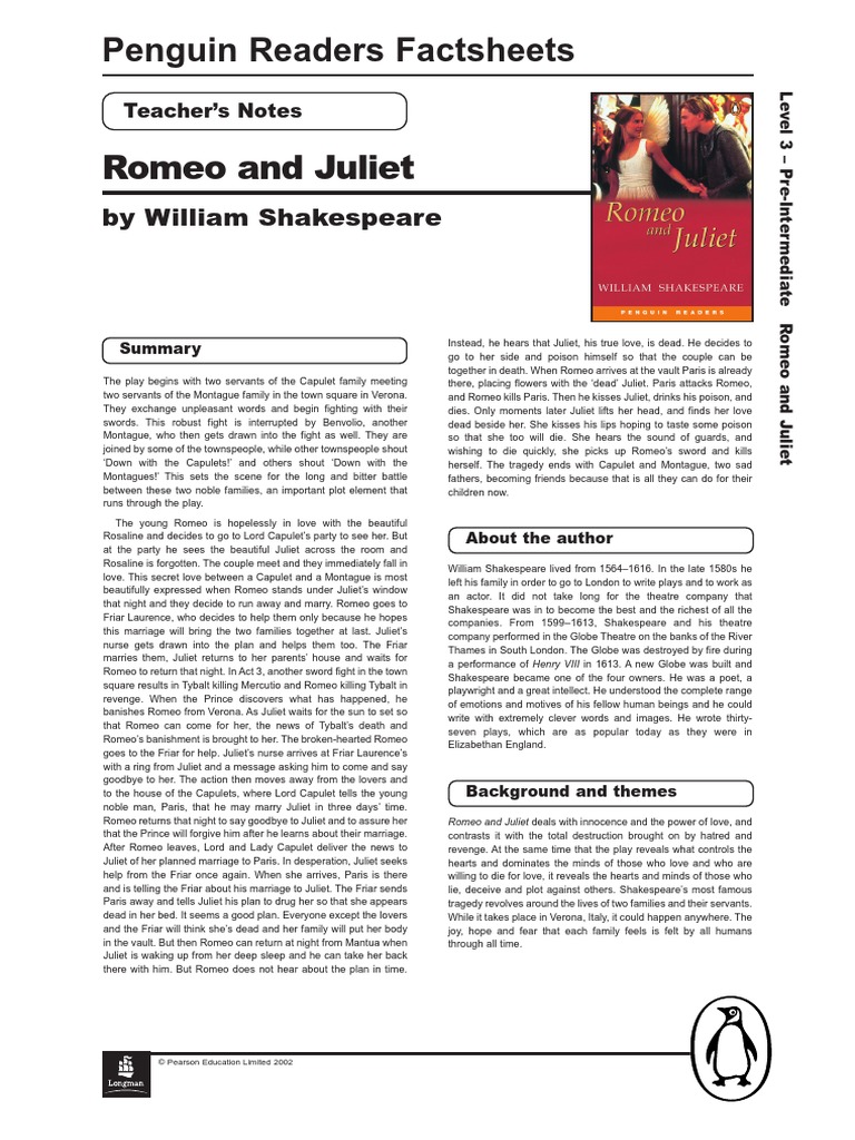Romeo and Juliet: Penguin Readers Factsheets | PDF | Characters In ...