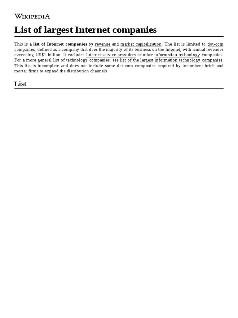List of Largest Internet Companies | PDF | Wikipedia | Alphabet Inc.