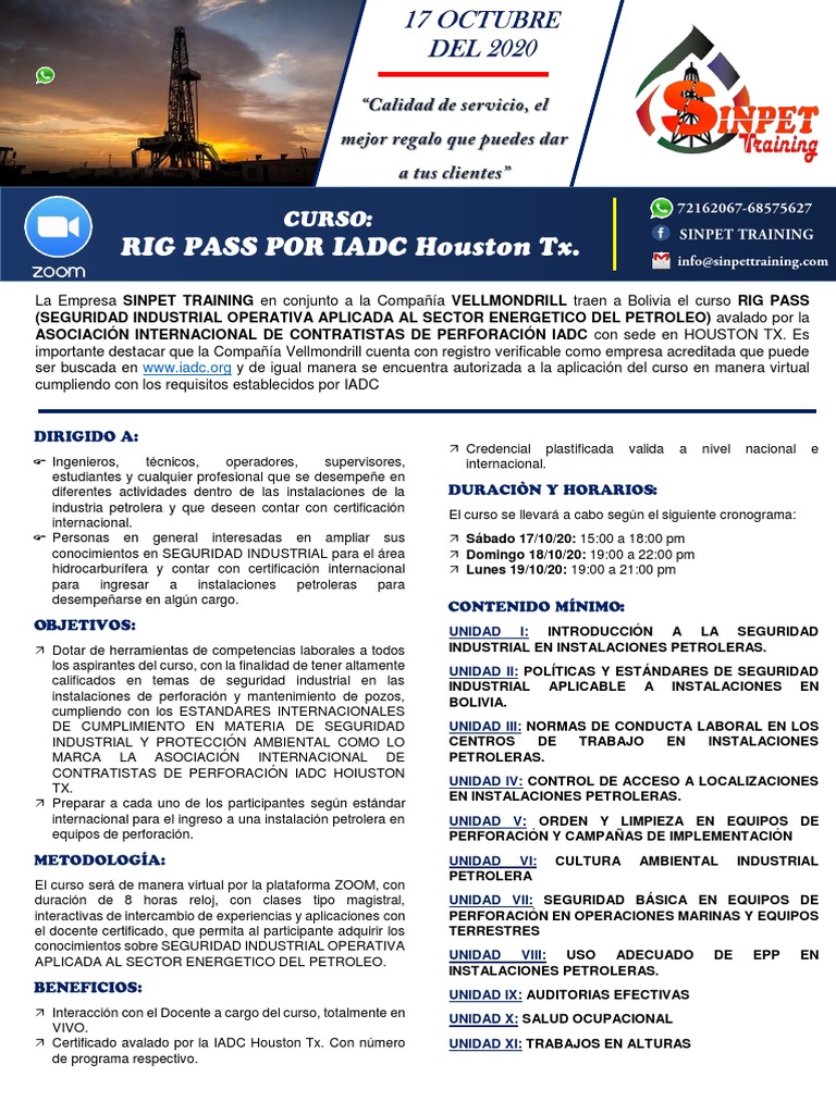 Curso Rig Pass: Certificación Internacional | PDF | Petróleo | Energía ...