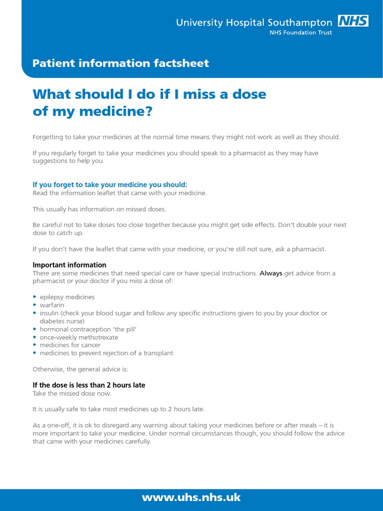 What Should I Do If I Miss A Dose of My Medicine?: Patient Information ...