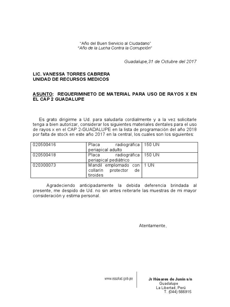 Carta Requerimiento de Material | PDF