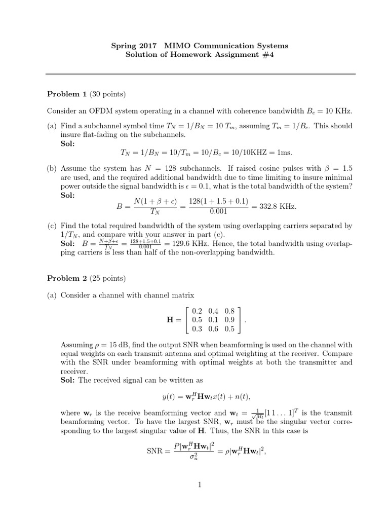 hw4 Sol | PDF | Mimo | Bandwidth (Signal Processing)
