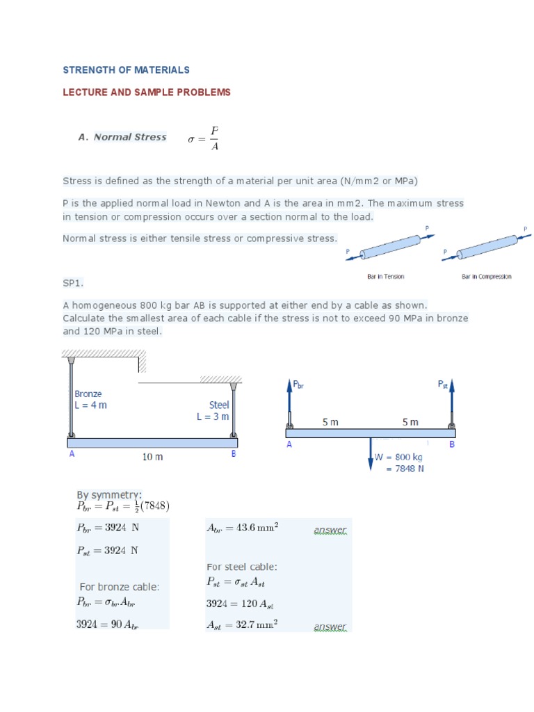 Strength of Materials: Stress Analysis Problems | PDF | Stress (Mechanics) | Strength Of Materials