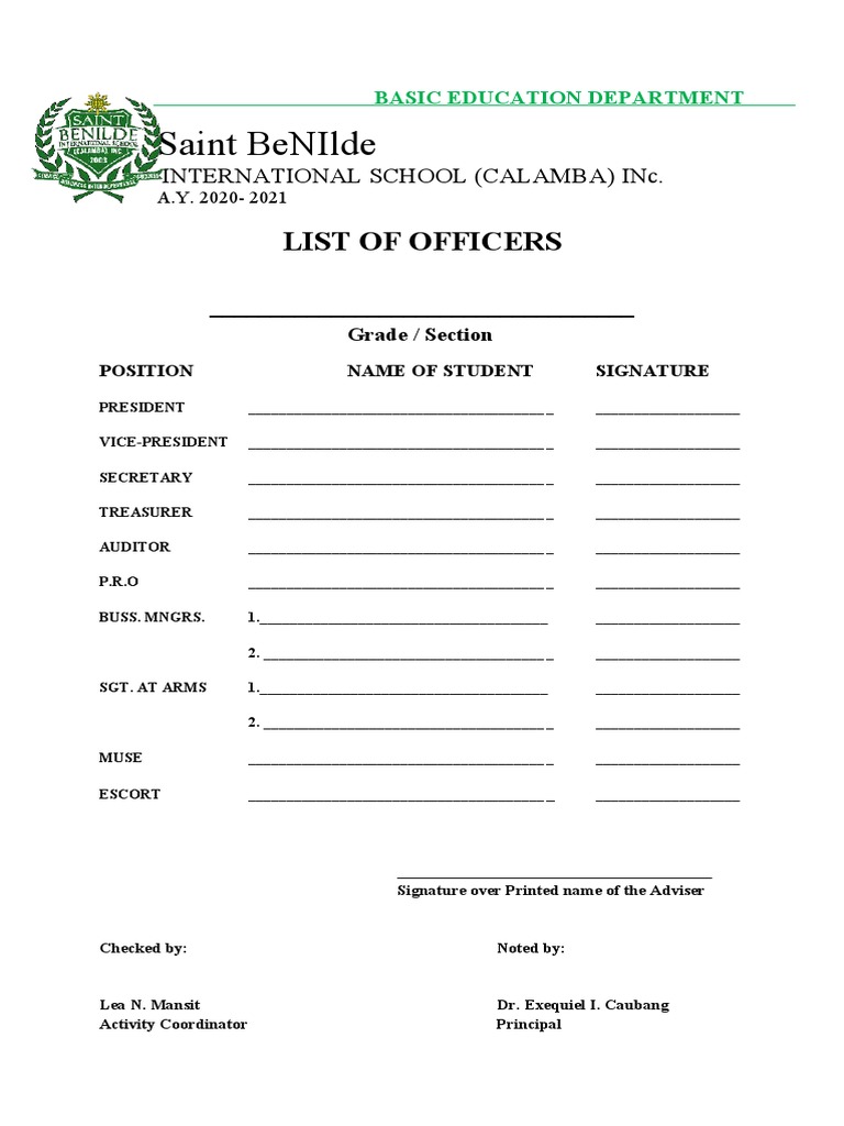 List of Officers 2020 2021 Forms | PDF