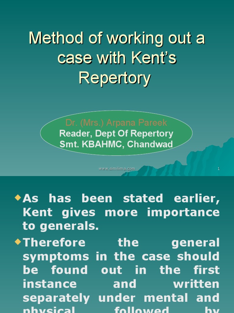 Method of Working Out A Case With Kent's Repertory | PDF | Homeopathy ...