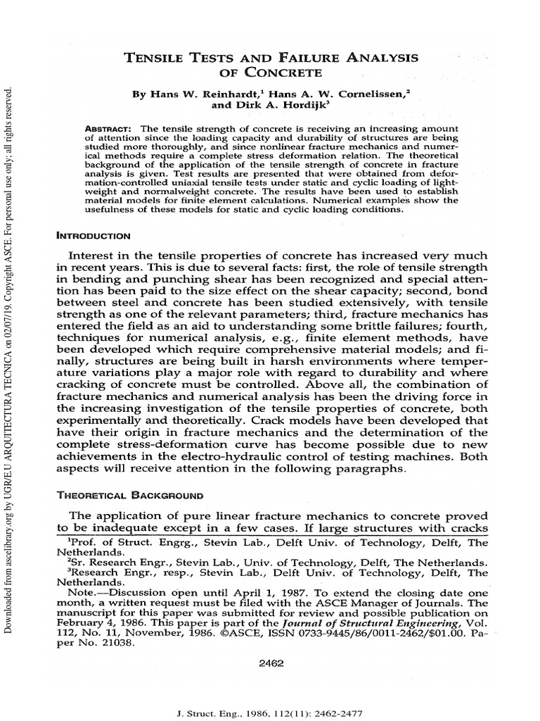 Tensile Tests and Failure Analysis of Concrete: J. Struct. Eng., 1986 ...