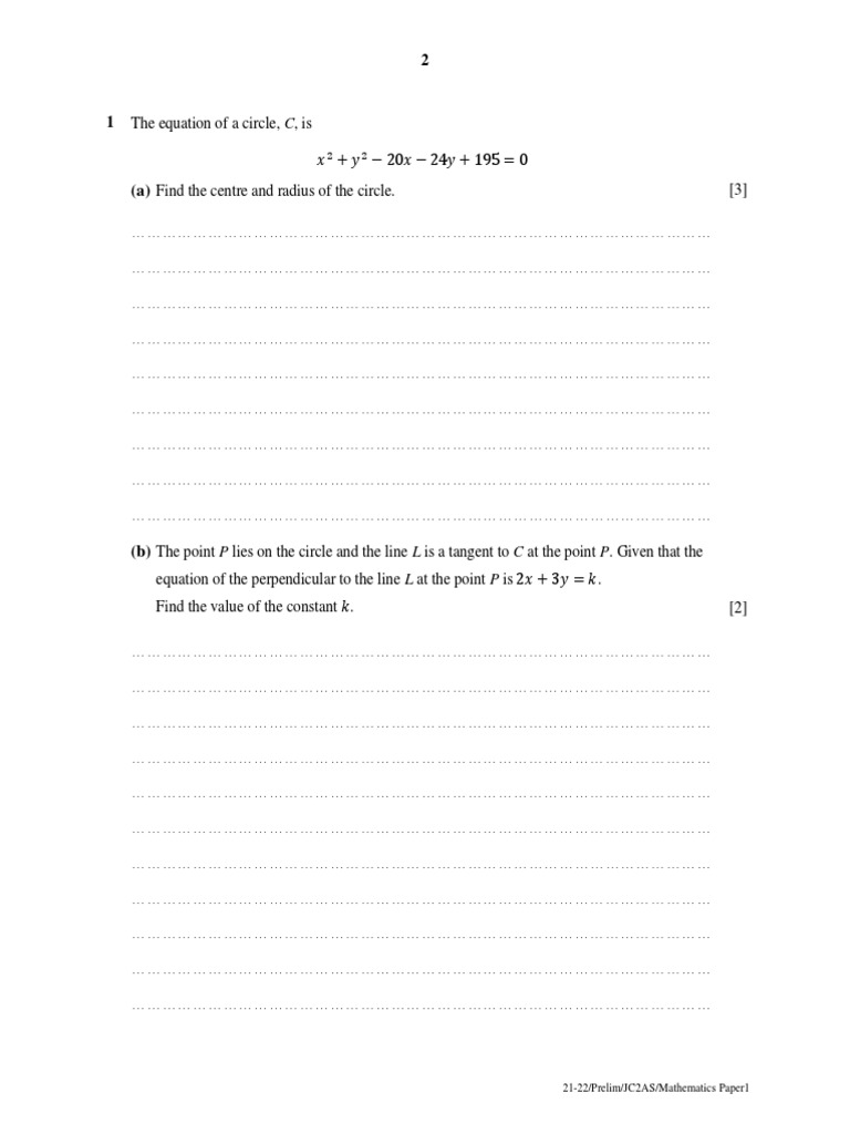 20-21 Prelim JC2AS MathematicsPaper1 QP FBP | PDF | Function (Mathematics) | Mathematical Concepts