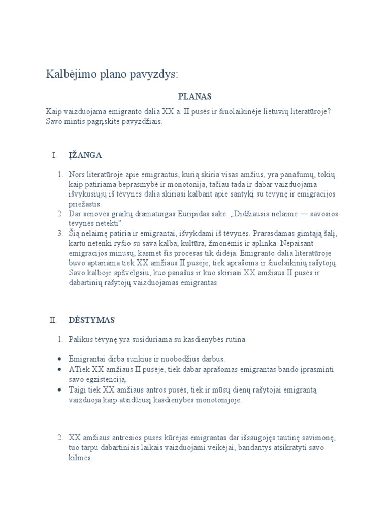 Kalbejimo Plano Pavyzdys | PDF