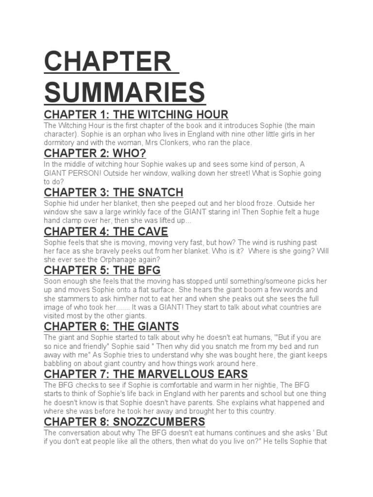 CHAPTER SUMMARIES The BFG | PDF